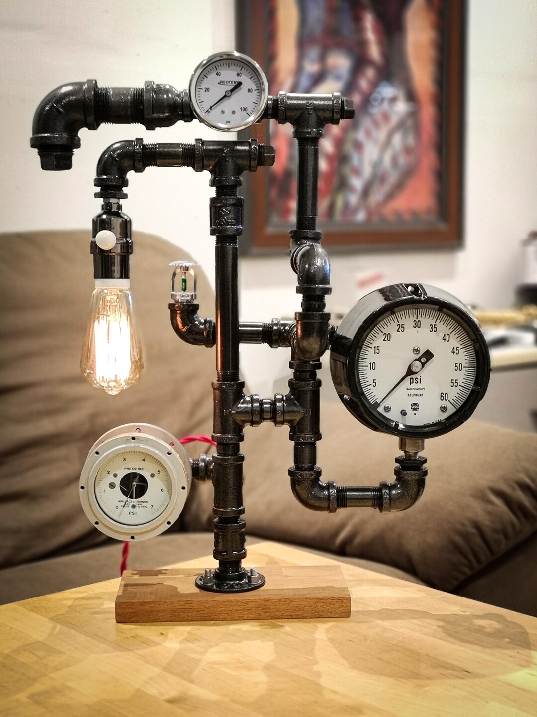 Edison Style Industrial Steampunk Lamp Made With 3 Pressure Gauges and ...
