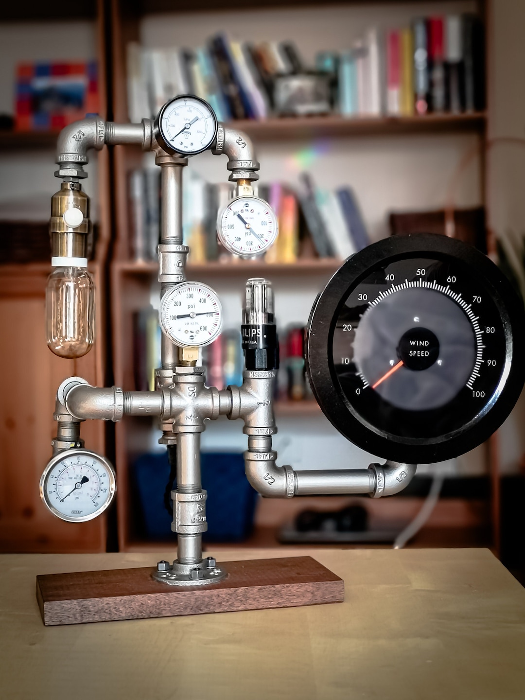 Industrial Steampunk Table Lamp Made With 5 Pressure Gauges and Vacuum ...