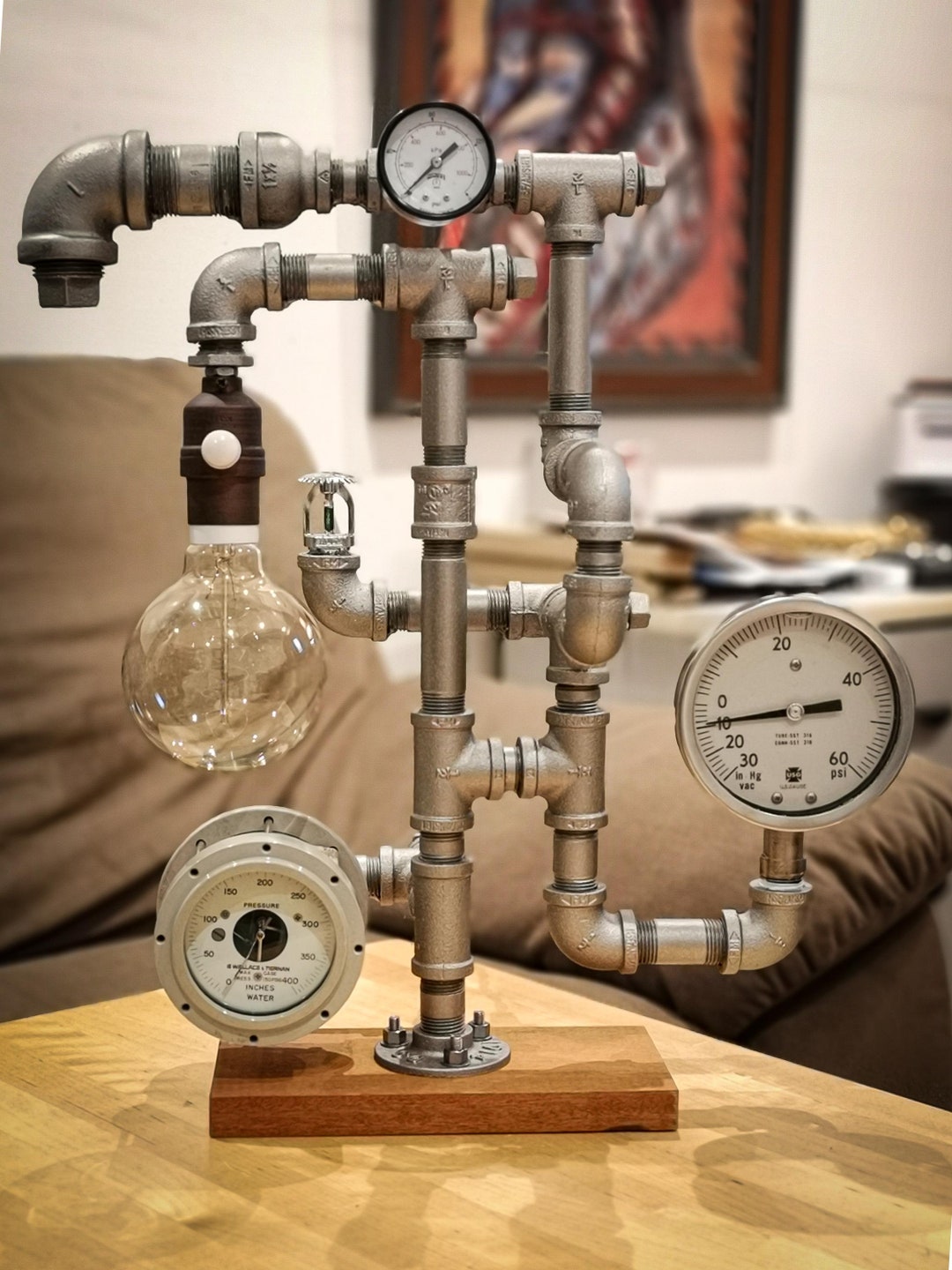 Edison Style Industrial Steampunk Lamp Made With 3 Pressure Gauges and ...