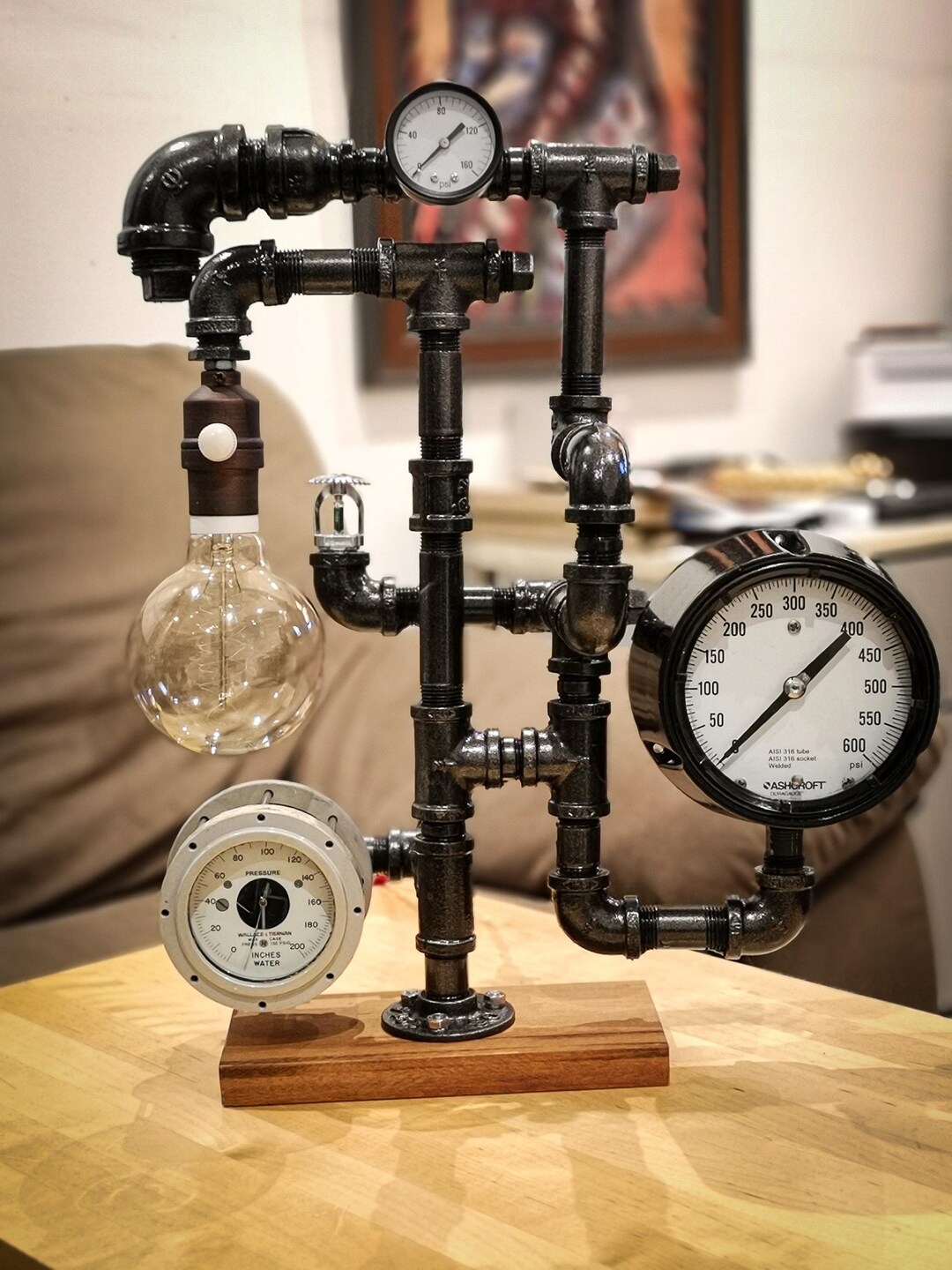 Edison Style Industrial Steampunk Lamp Made With 3 Pressure Gauges and ...