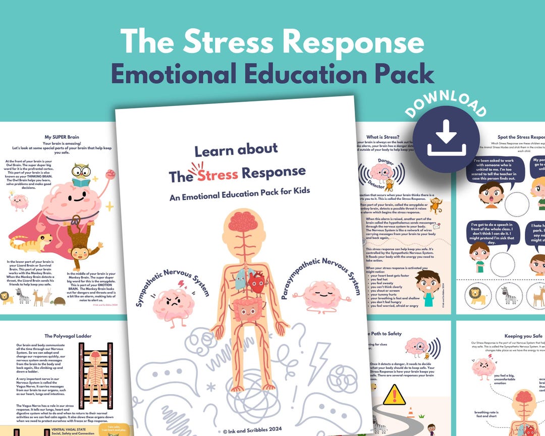 Stress Response Workbook for Kids | Printable Nervous System, Fight ...