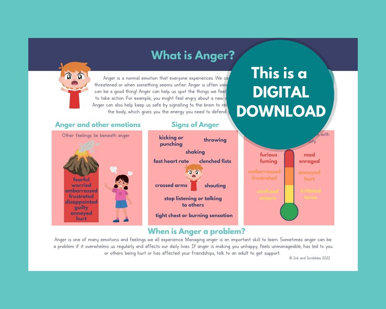 Understanding Anger Printable Sheet: Kids Emotional Regulation (digital ...
