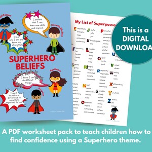 Confidence Self Esteem PRINTABLE for Kids Superhero Themed Growth ...