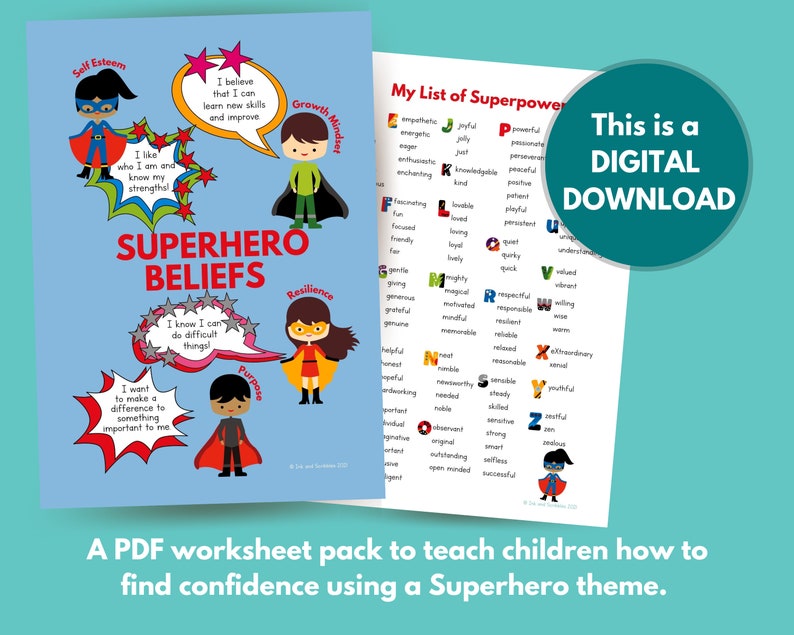 Confidence Self Esteem PRINTABLE for Kids Superhero Themed - Etsy UK