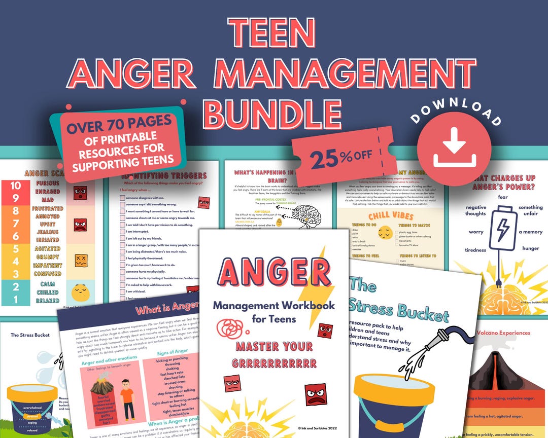 Teen Anger Management Printable Bundle: Coping Skills & Emotional ...