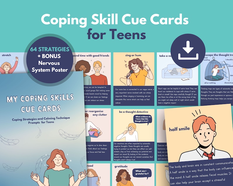 Coping Skill and Calming Strategies Cue Cards for Teens PRINTABLE ...