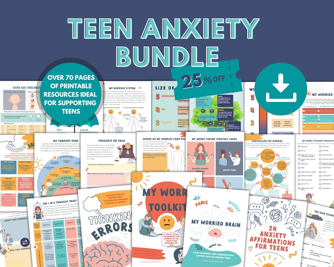 Teen Anxiety PRINTABLE Bundle Coping Skills, Anxiety Relief Toolkit ...