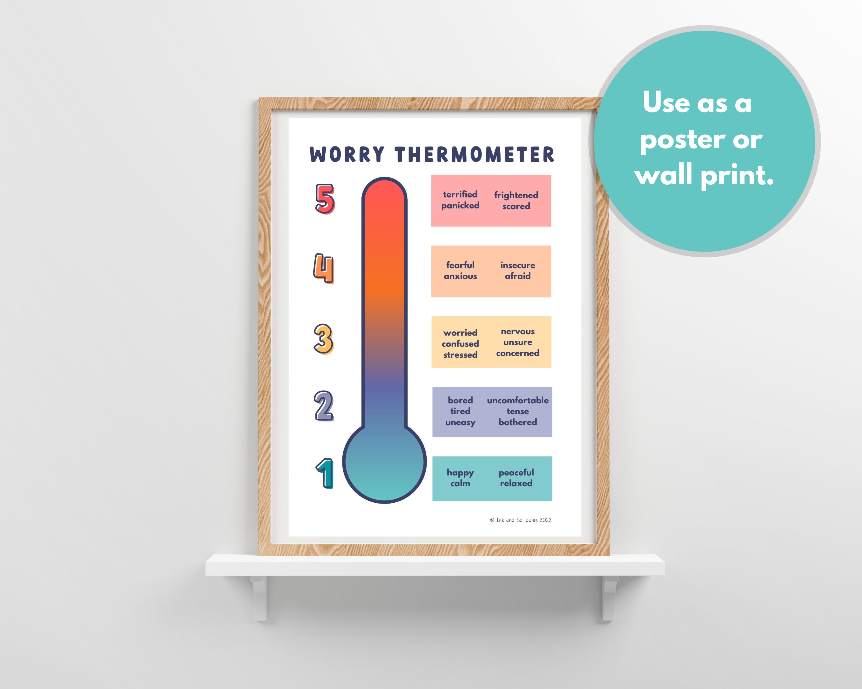 Anxiety Thermometer PRINTABLE for Kids and Teens Worry Scale Poster to ...