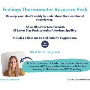 Feelings Thermometer PRINTABLE Scale for Kids and Teens | Emotion ...