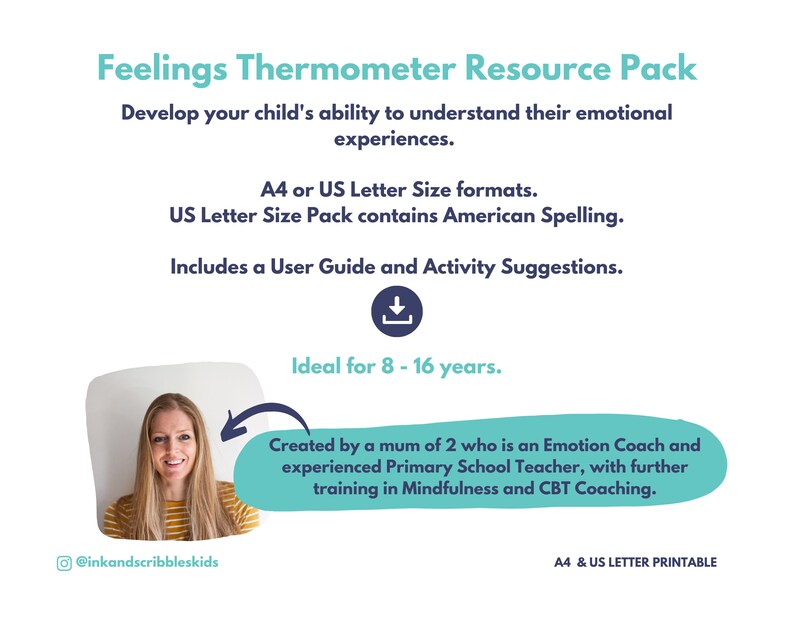 Feelings Thermometer PRINTABLE Scale for Kids and Teens Emotion ...