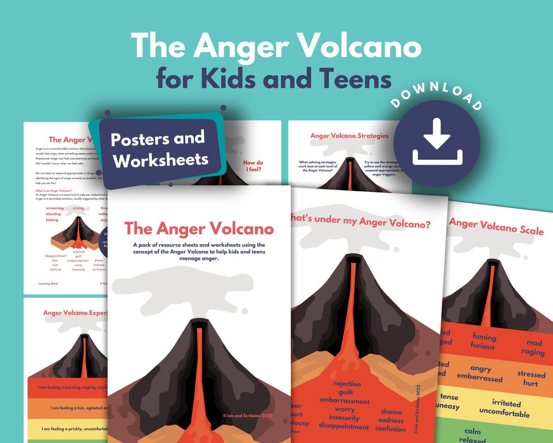 Anger Volcano PRINTABLE for Kids | Anger Management Posters | Emotional ...