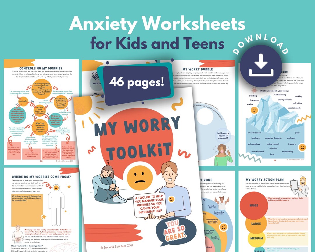 Teen Anxiety Workbook & Worksheets | CBT Coping Skills PRINTABLE | Ages ...