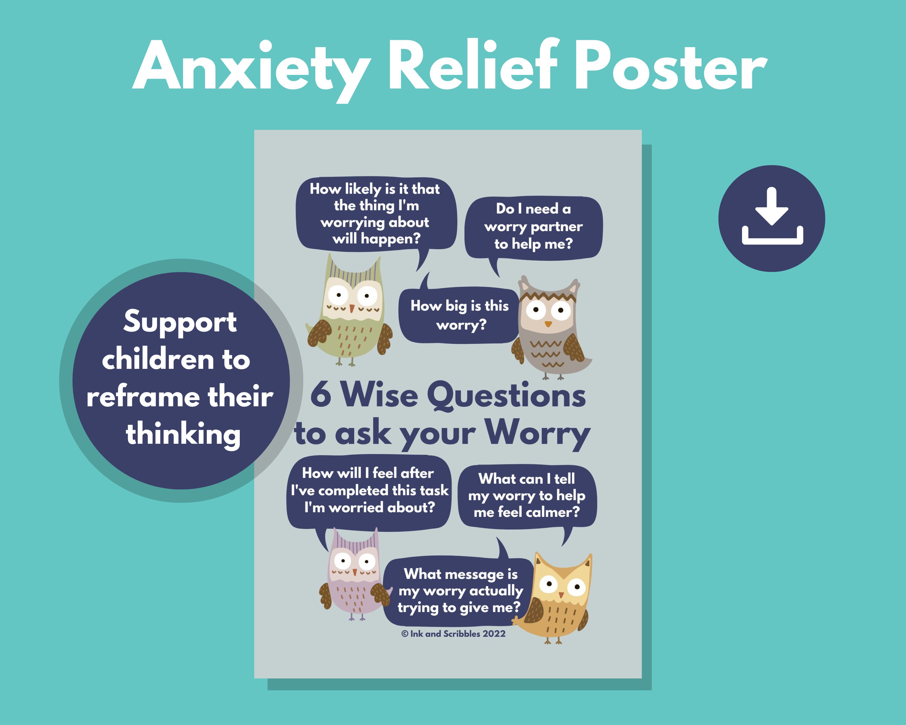 Anxiety Relief, Coping Skills Poster for Kids CBT for Children ...