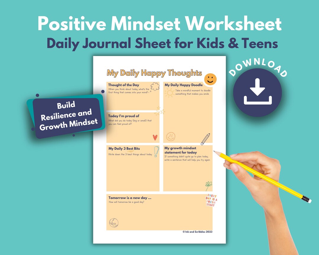 Kids Daily Gratitude Journal Page: Positive Mindset Worksheet ...