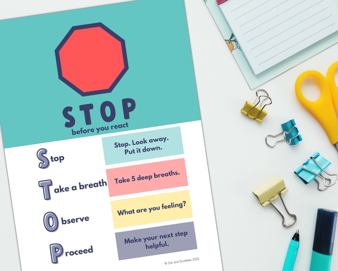 Coping Skills STOP Technique PRINTABLE Poster for Kids - Etsy UK