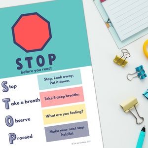 Coping Skills STOP Technique PRINTABLE Poster for Kids Emotional ...