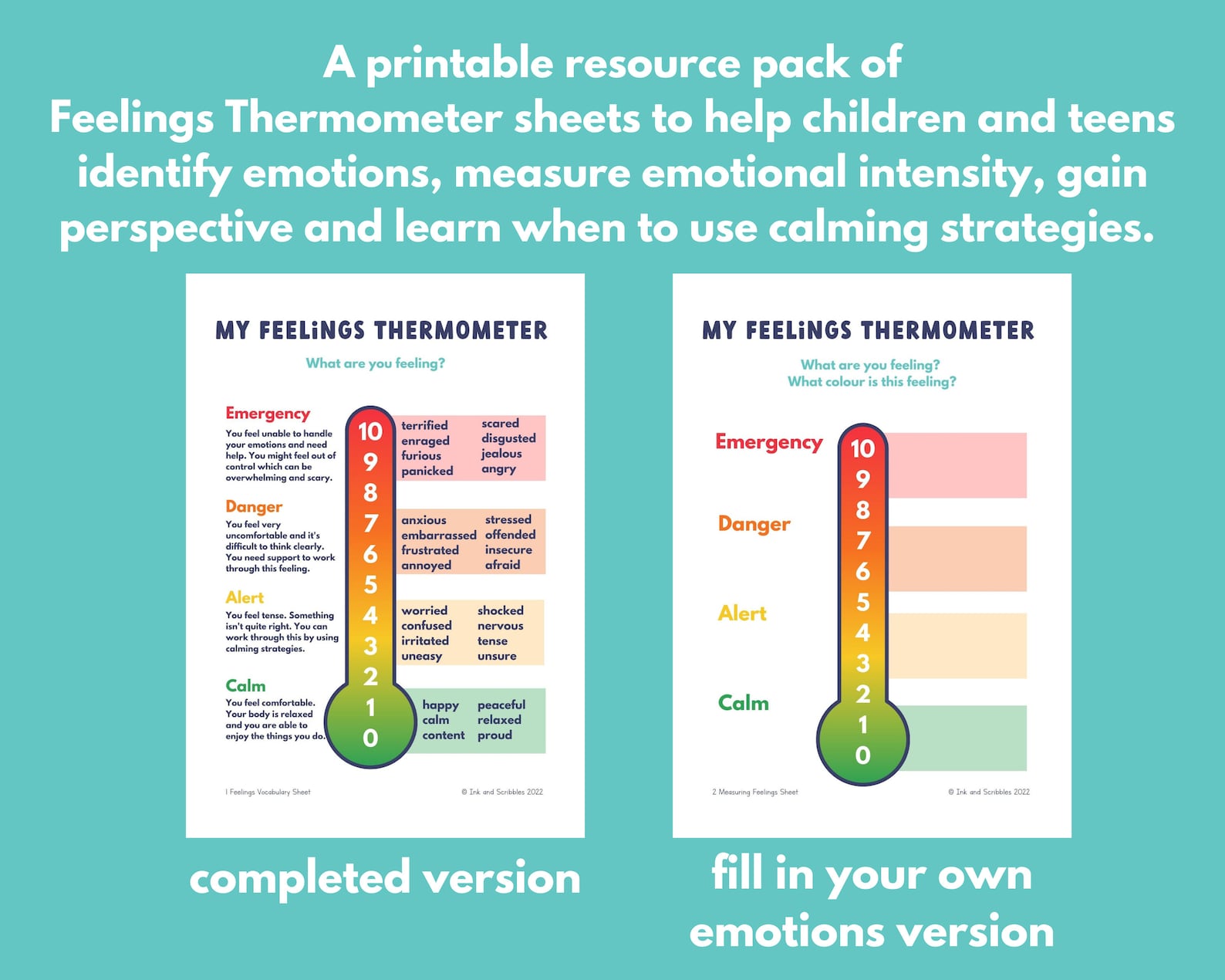 Feelings Thermometer PRINTABLE Scale for Kids and Teens | Emotion ...