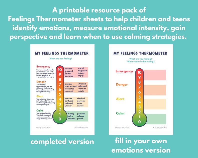Feelings Thermometer PRINTABLE Scale for Kids and Teens | Emotion ...