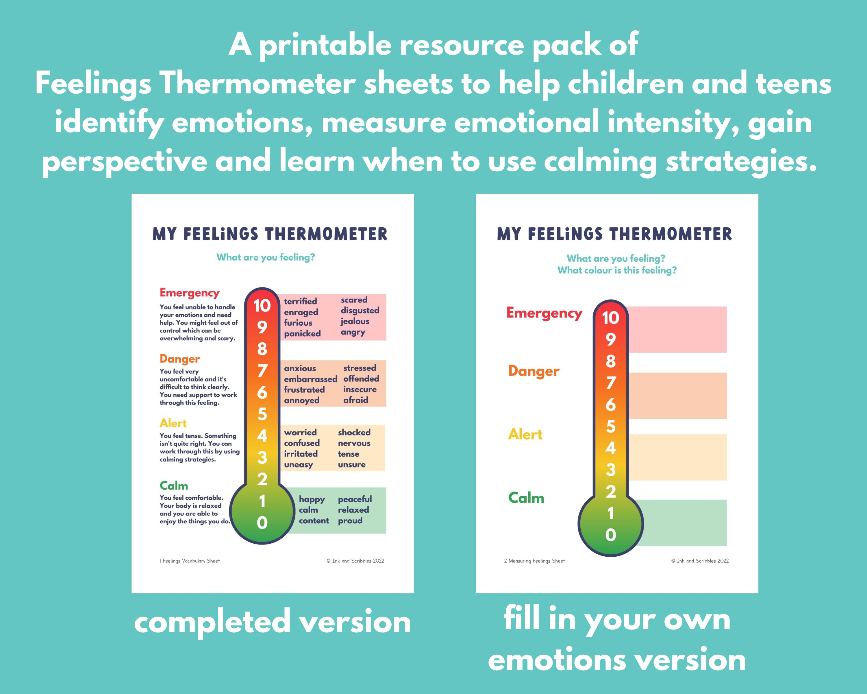 Feelings Thermometer PRINTABLE Scale for Kids and Teens - Etsy UK