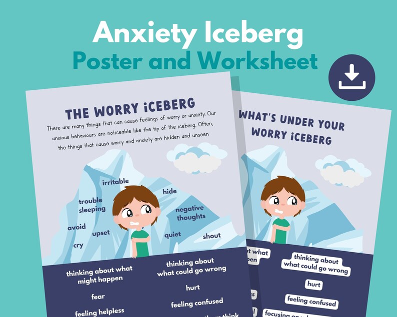 Anxiety Iceberg Print and Worksheet for Kids Worry Relief | Etsy