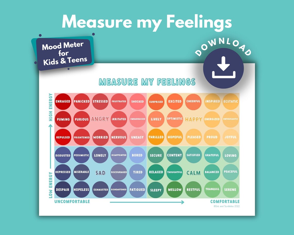Kids Mood Meter Printable: Feelings Chart, Emotional Awareness (Digital ...