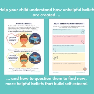 Self Esteem CBT Worksheets for Kids, Teens, Negative Thoughts, Limiting ...
