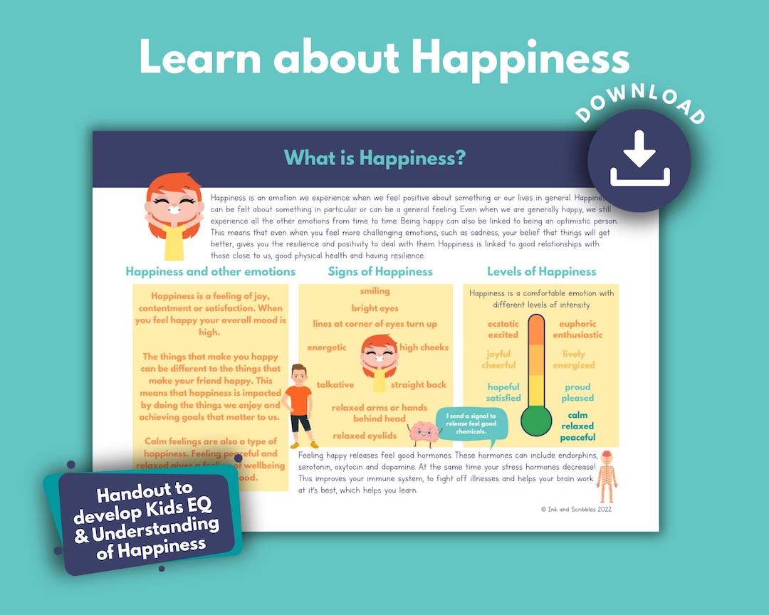 Happiness Emotional Educational PRINTABLE Handout for Kids | Wellbeing ...