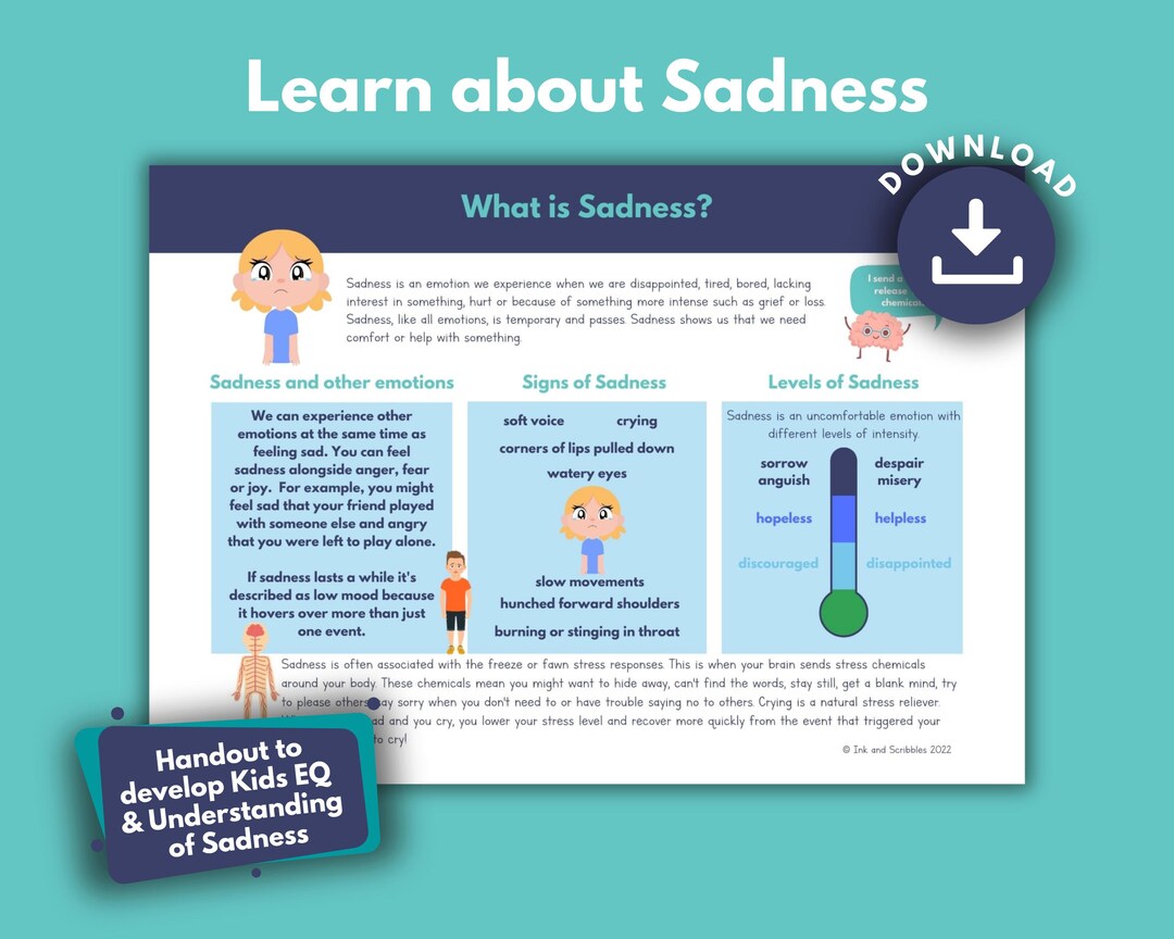 Sadness Educational Handout: Emotion Awareness for Kids (printable) - Etsy
