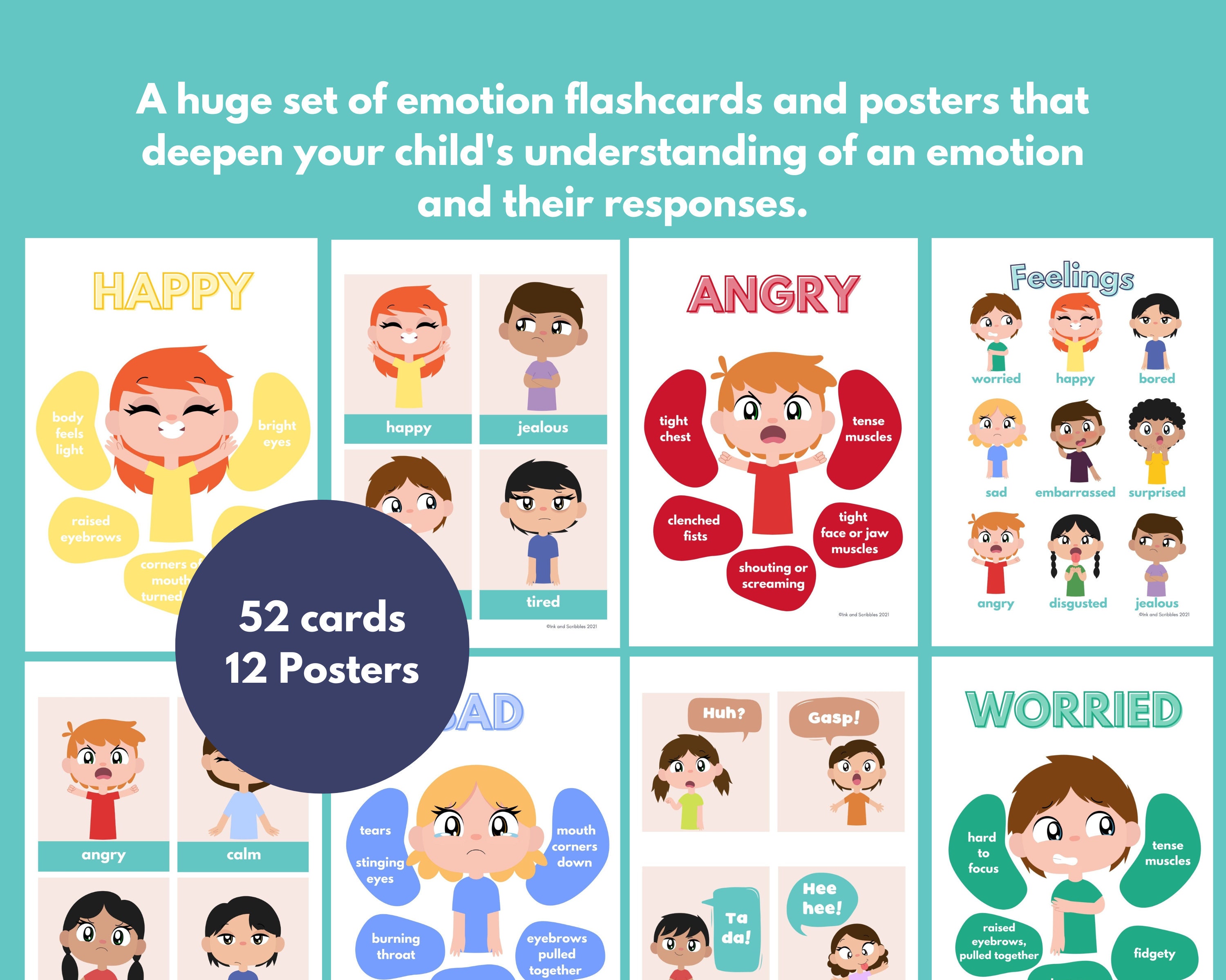 Feelings Flashcards & Emotion Posters for Kids: Emotional Awareness and ...