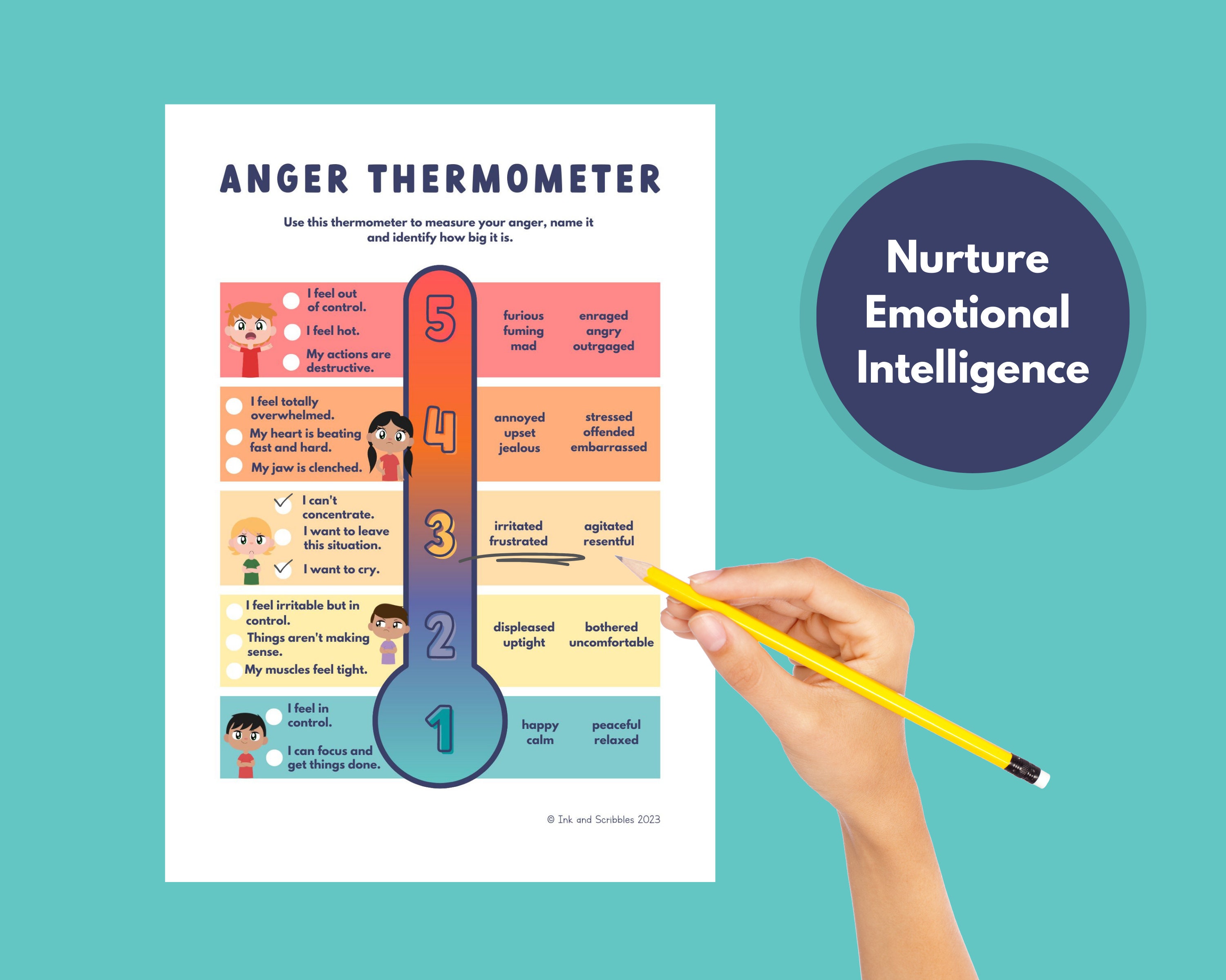 Anger 5 Point Scale PRINTABLE for Kids Anger Thermometer Identify ...