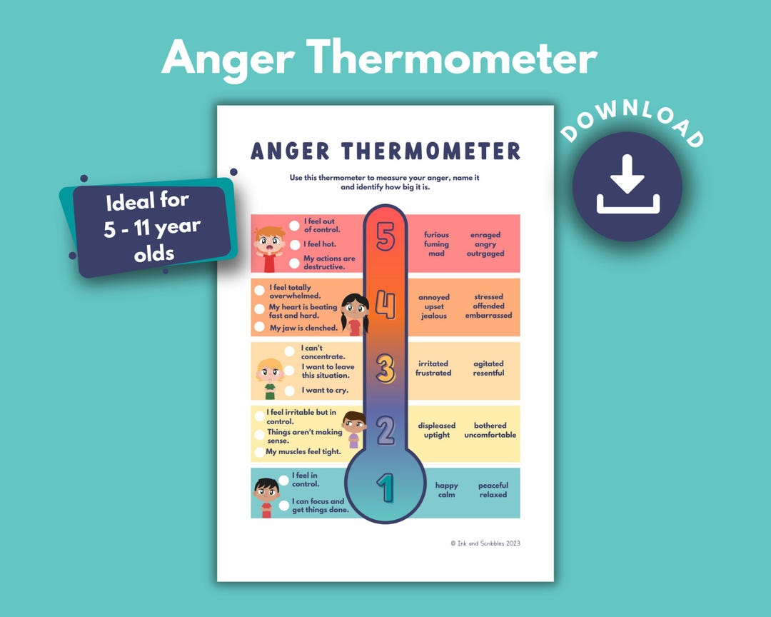 Anger Thermometer for Kids: Identify Feelings (printable, Instant ...