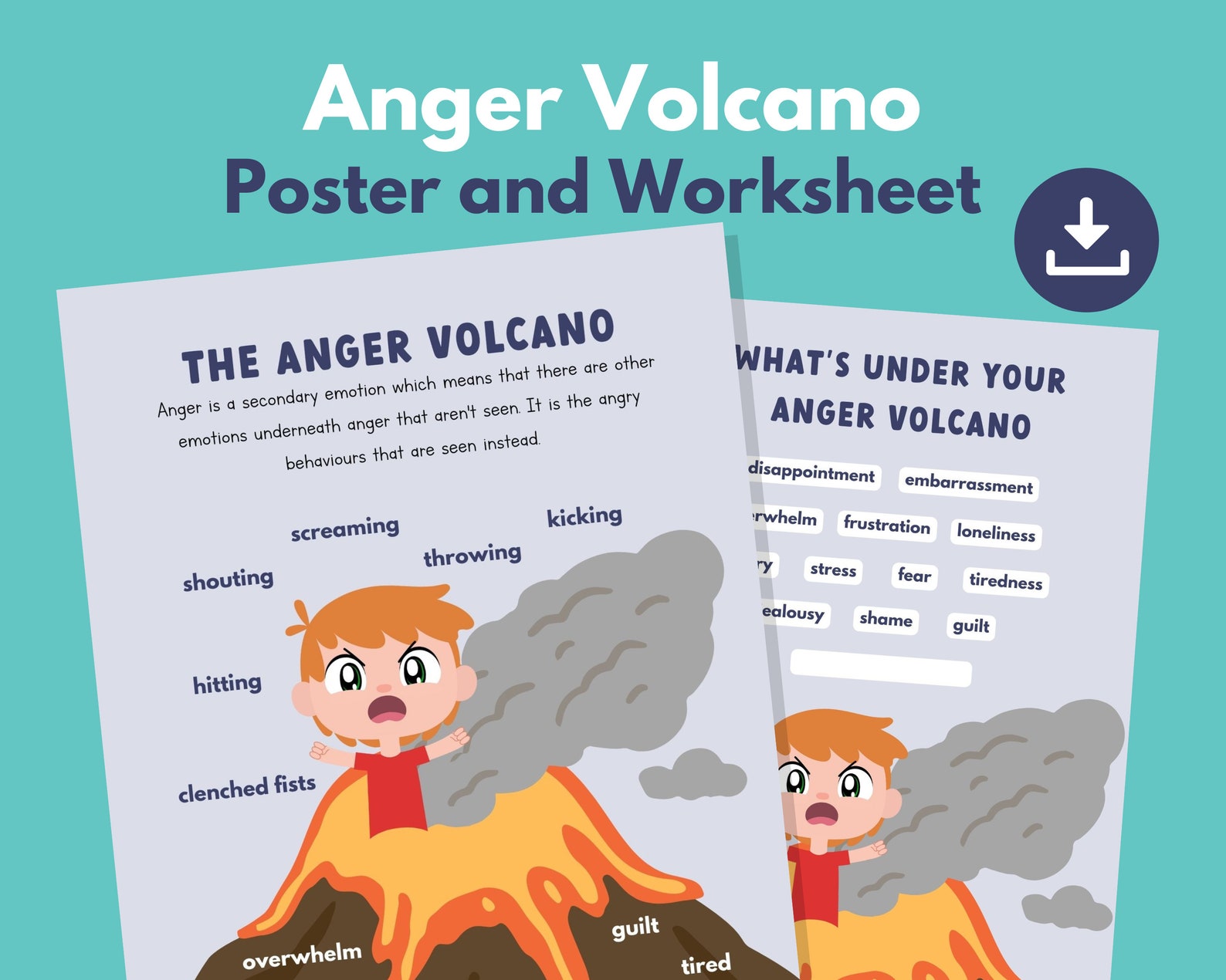 Anger Volcano Poster and Worksheet for Kids Self Regulation Wall Print ...