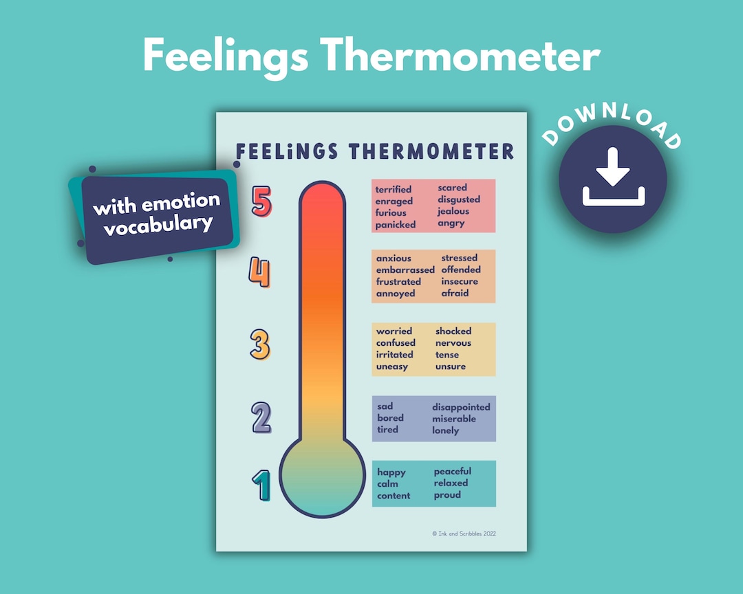 Emotions Thermometer Scale PRINTABLE for Teens | Identifying Feelings ...