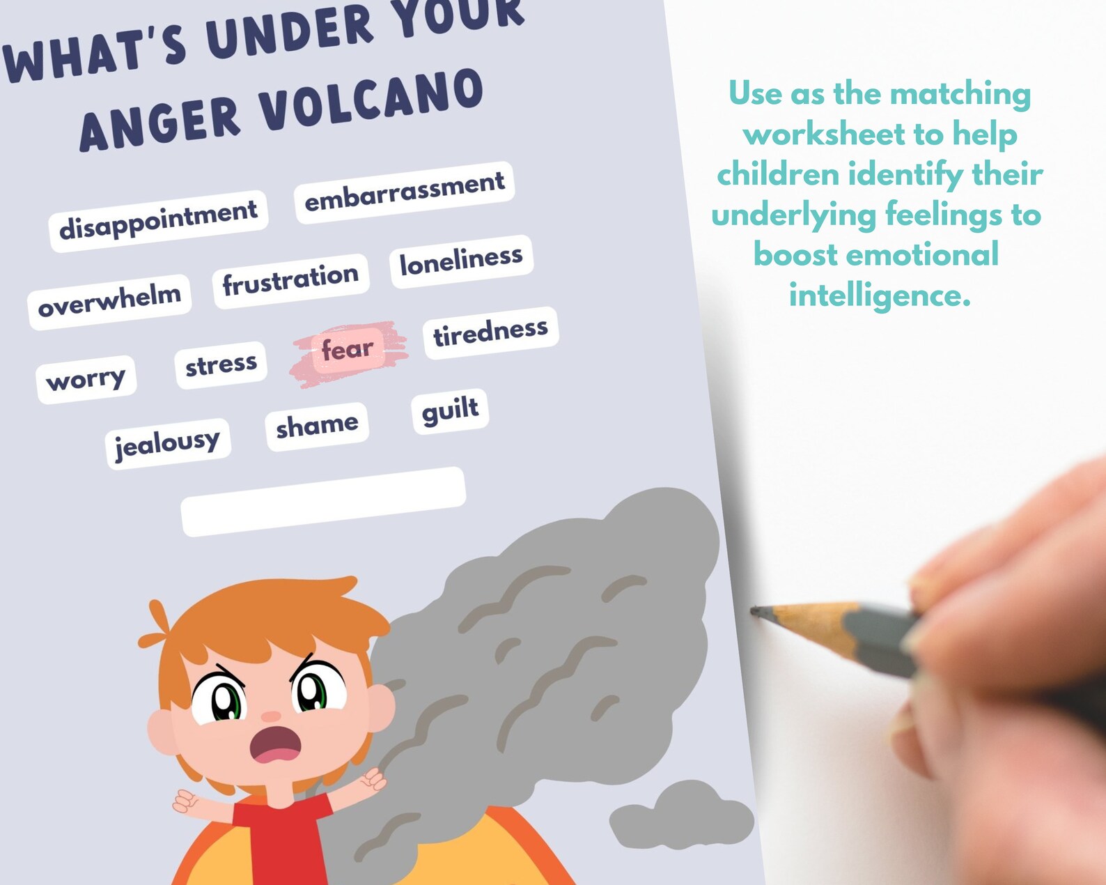 Anger Volcano Poster and Worksheet for Kids Self Regulation Wall Print ...