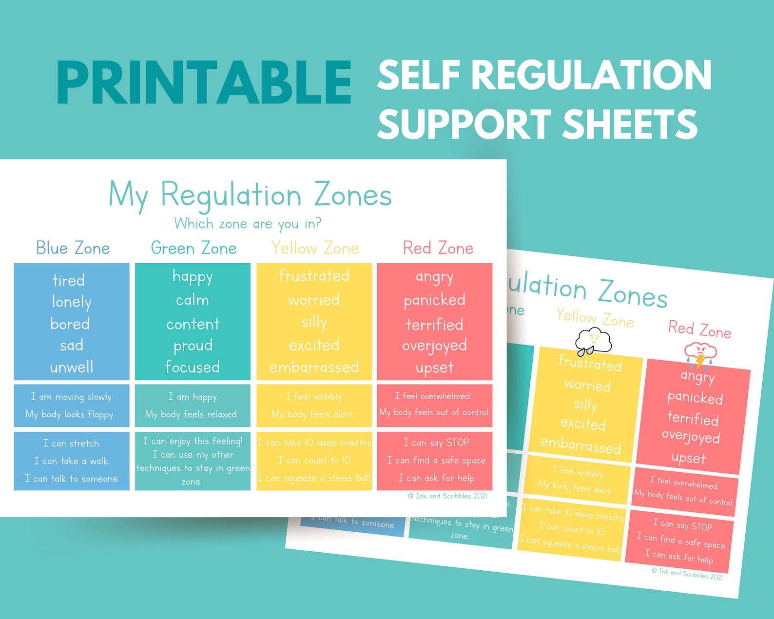 Self Regulation Tools for Kids Regulation Zone Worksheets | Etsy