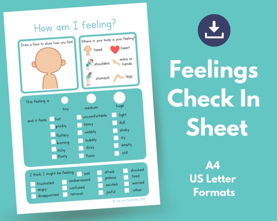 Feelings Check in Sheet PRINTABLE Identifying Feelings | Etsy