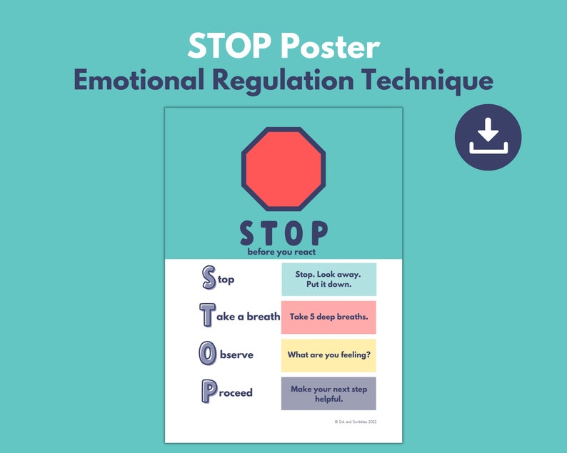 Coping Skills STOP Technique PRINTABLE Poster for Kids Emotional ...