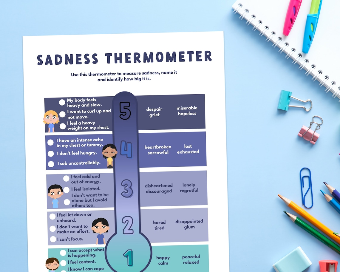Sadness 5 Point Scale Thermometer PRINTABLE for Kids Child Grief, Loss ...