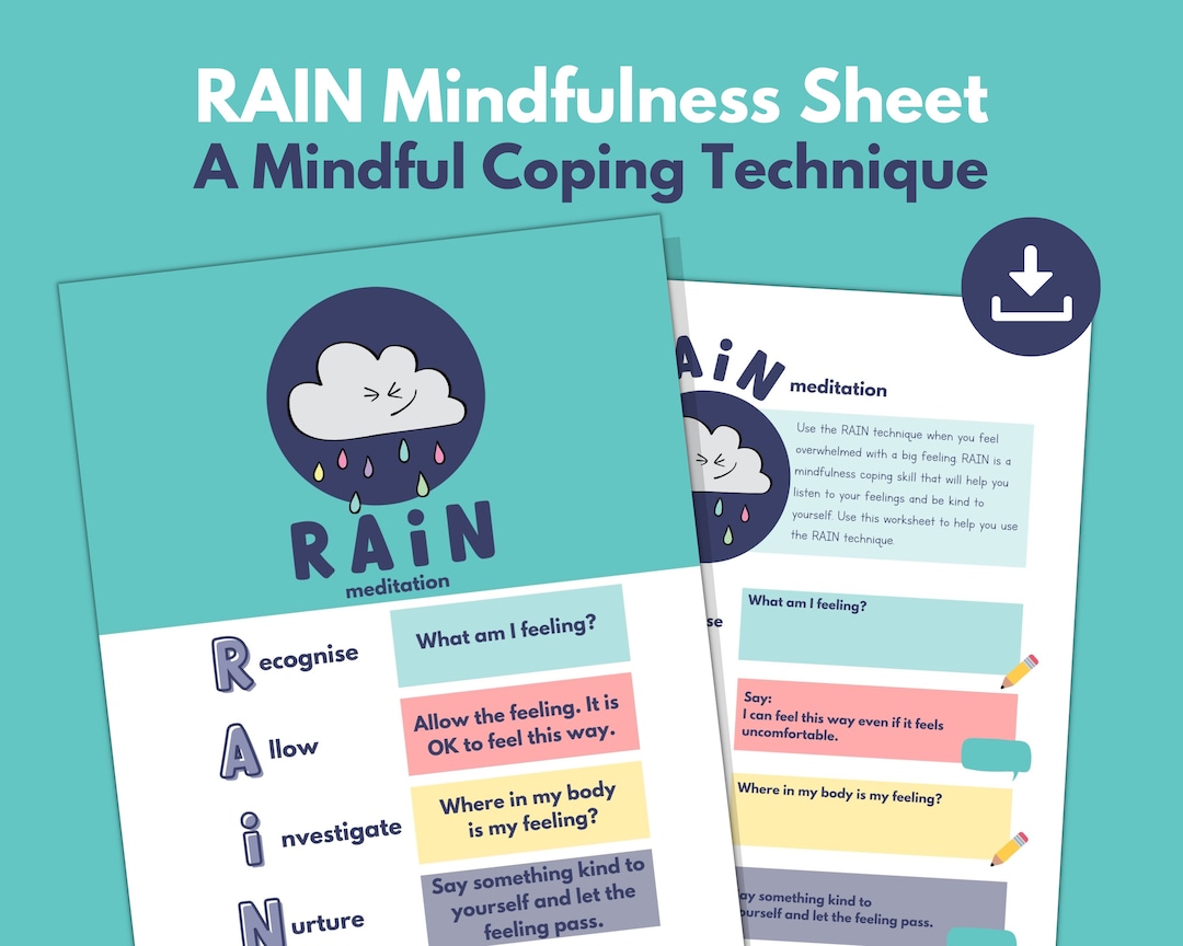 RAIN Mindful Coping Technique Poster for Kids PRINTABLE Anxiety Relief ...