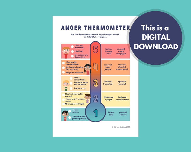 Anger Thermometer for Kids: Identify Feelings (printable, Instant ...