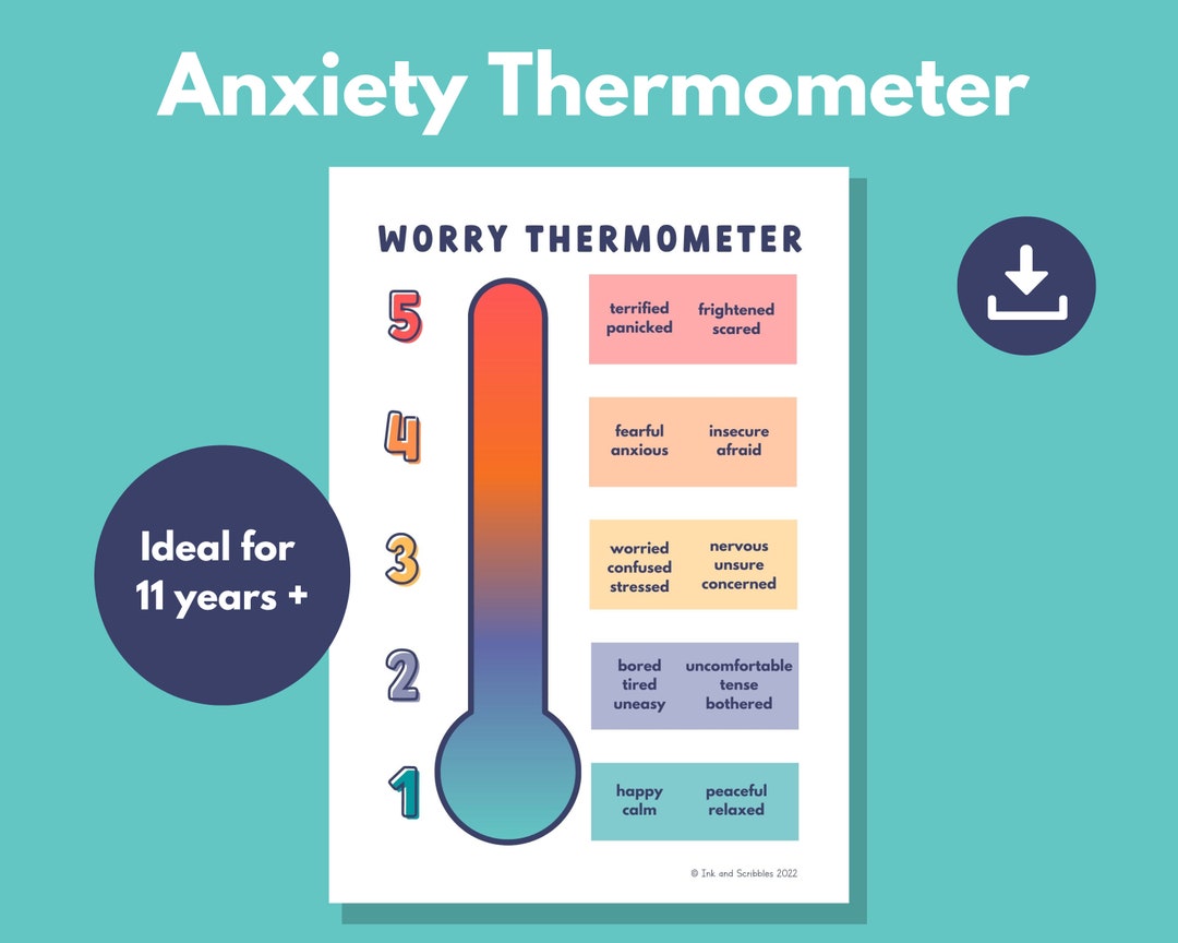 Anxiety Thermometer PRINTABLE for Kids and Teens Worry Scale Poster to ...