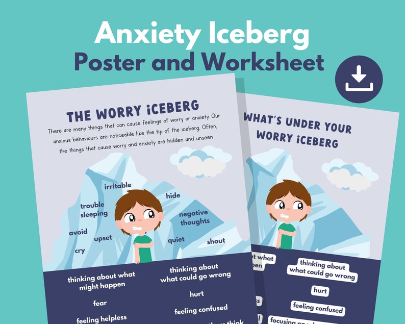 Anxiety Iceberg Print and Worksheet for Kids Worry Relief - Etsy