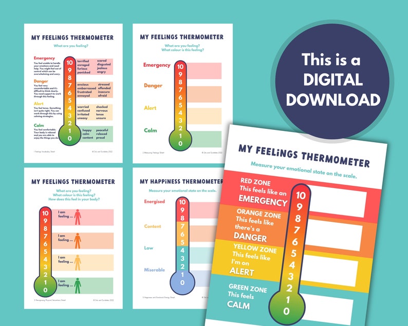 Feelings Thermometer PRINTABLE Scale for Kids and Teens | Emotion ...