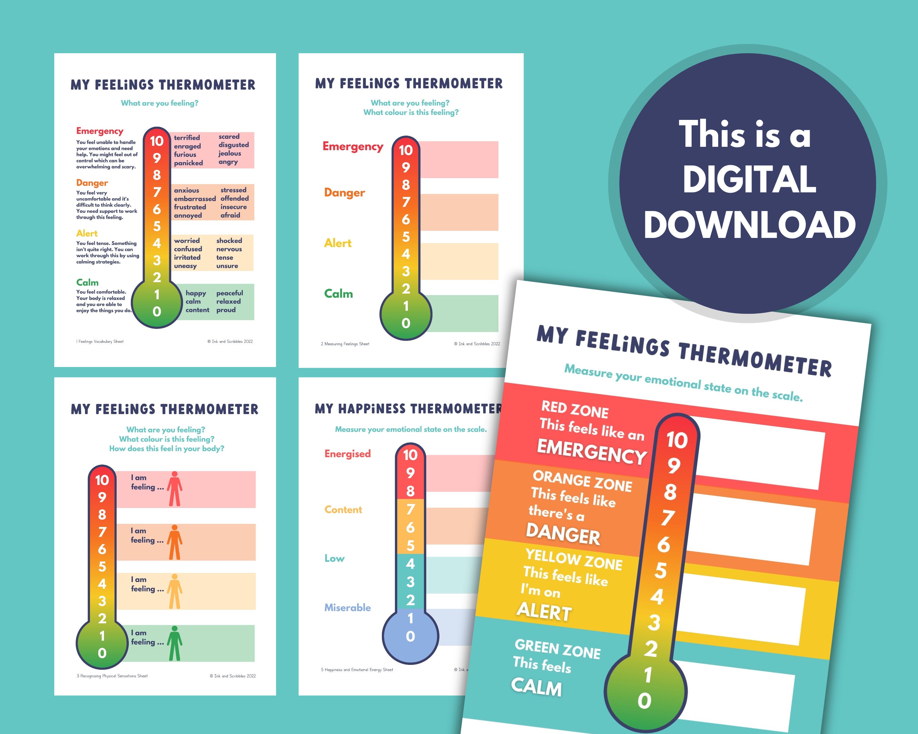 Feelings Thermometer PRINTABLE Scale for Kids and Teens | Emotion ...