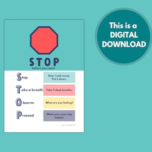 Coping Skills STOP Technique PRINTABLE Poster for Kids Emotional ...
