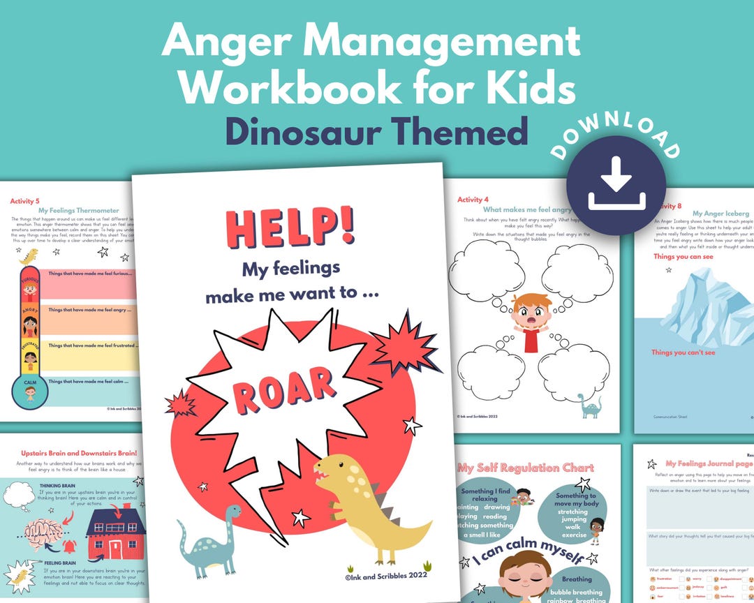 Anger Management Worksheets for Kids: Dinosaur Themed Emotional ...