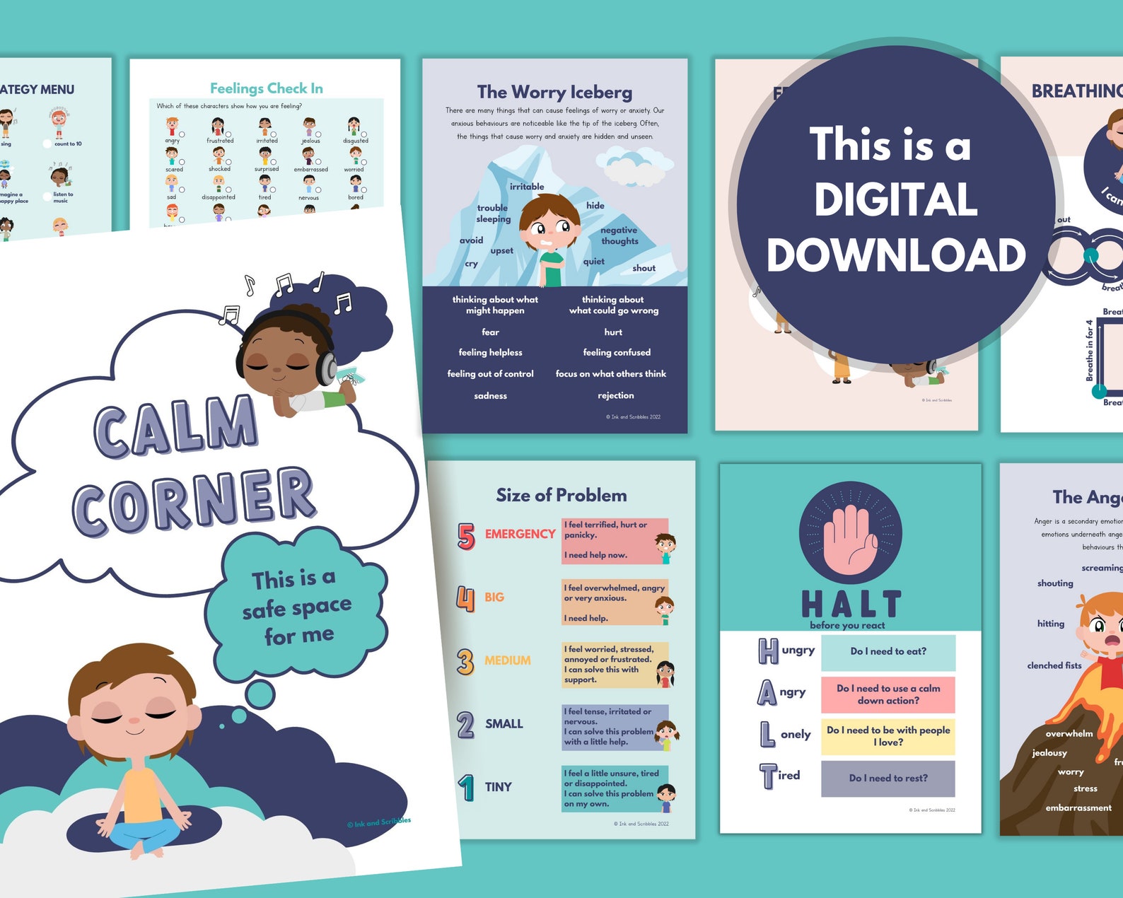 Calm Down Corner Toolkit Bundle for Kids Time in Cool Down PRINTABLE Resources Calming Tools ...