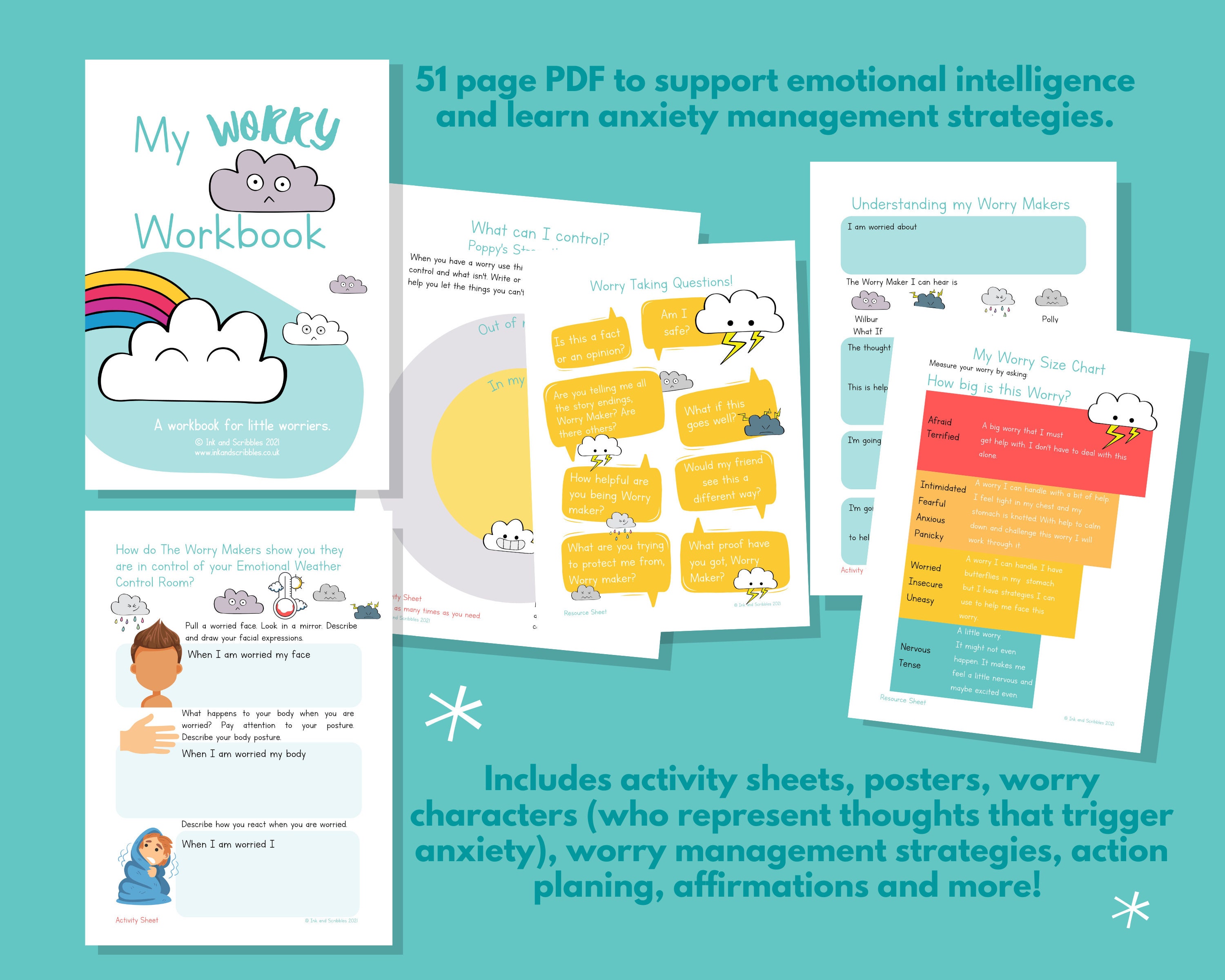 Learning & School Toys Kids Anxiety PRINTABLE Bundle Growth Mindset ...