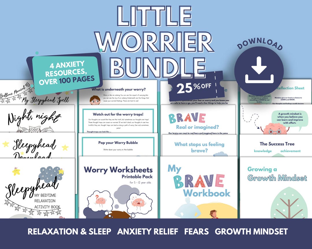 Kids Anxiety PRINTABLE Worksheet Bundle Children's Worry, Confidence ...
