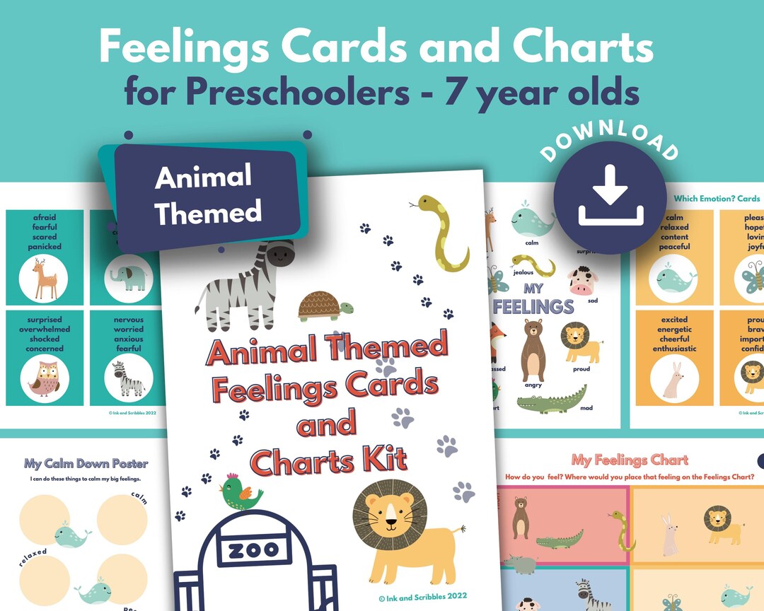 Animal Feelings Cards & Charts: Preschooler Emotion Kit (printable) - Etsy